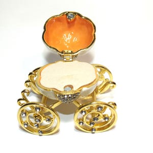 Pumpkin Cinderella Carriage Ring Box Trinket Jewelry Box Moving Wheels ...