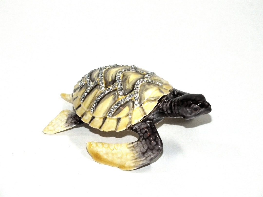 Sea Turtle Trinket Box: Enameled Ceramic, Crystal Accents, Necklace - Etsy