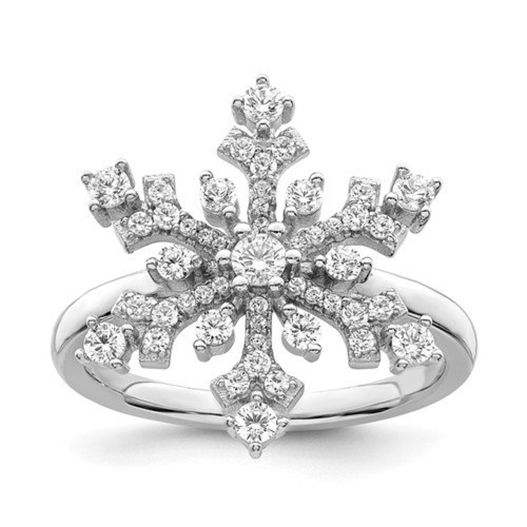 Frozen Snowflake Ring Sterling Silver and Cubic Zirconia Christmas ...