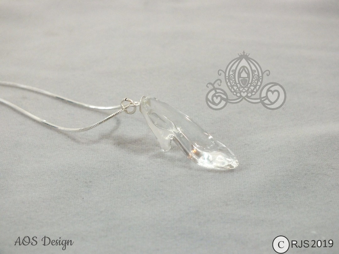Cinderella Glass Slipper Charm Necklace, Pendant With Sterling Silver ...