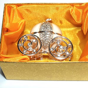 Pumpkin Cinderella Carriage Ring Box Trinket Jewelry Box Moving Wheels ...