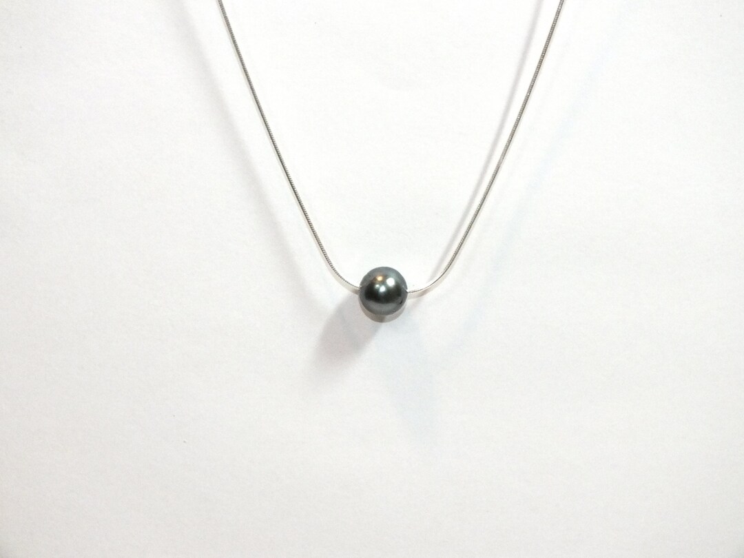 Floating Pearl Necklace Sterling Silver Round Tahitian Sliding - Etsy