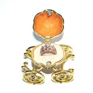 Pumpkin Cinderella Carriage Ring Box Trinket Jewelry Box Moving Wheels ...