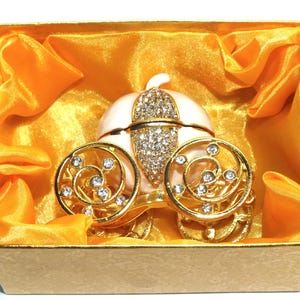 Pumpkin Cinderella Carriage Ring Box Trinket Jewelry Box Moving Wheels ...