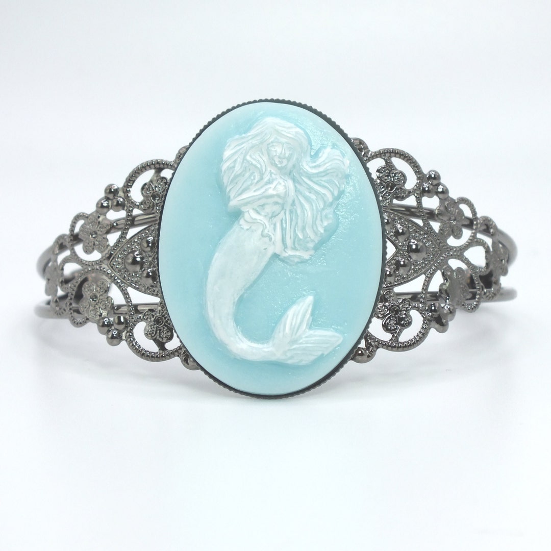 Gothic Mermaid Cameo Cuff Bracelet - Halloween Jewelry Gift for Cosplay ...