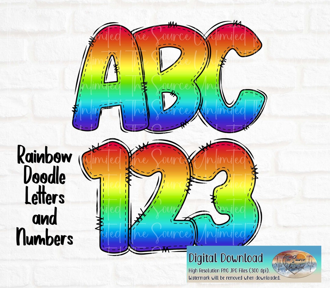 Rainbow Doodle Alphabet Letters Design PNG for Sublimation, Print, Heat ...