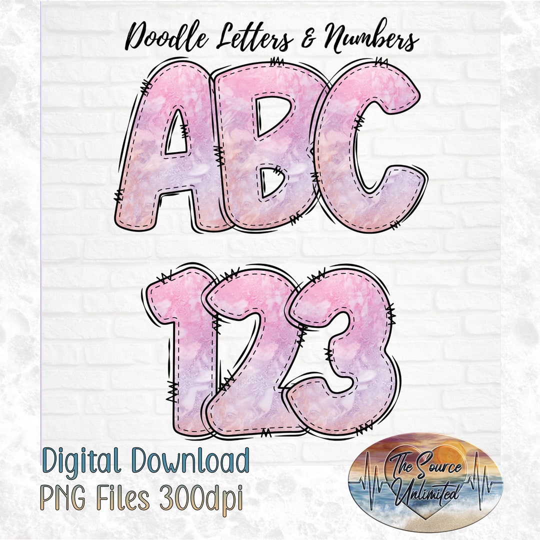Pink Swirl Doodle Alphabet & Numbers PNG, Sublimation, Heat Transfers ...