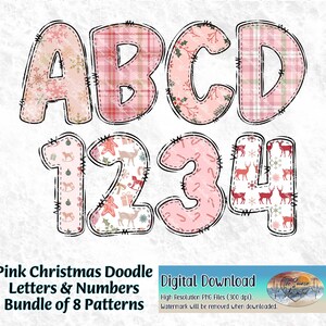 Christmas Doodle Alphabet Letters & Numbers 8 Patterns Bundle PNG ...