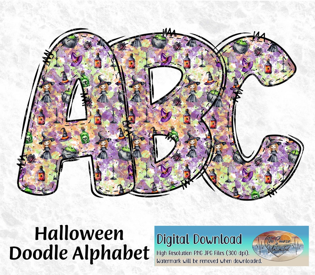 Halloween Doodle Alphabet Letters Design PNG for Sublimation - Etsy