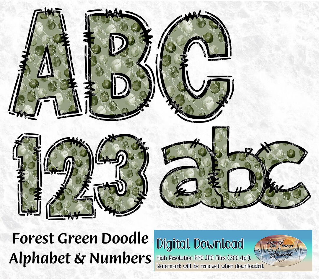 Green Polka Dot Doodle Alphabet PNG, Numbers, Sublimation (digital ...