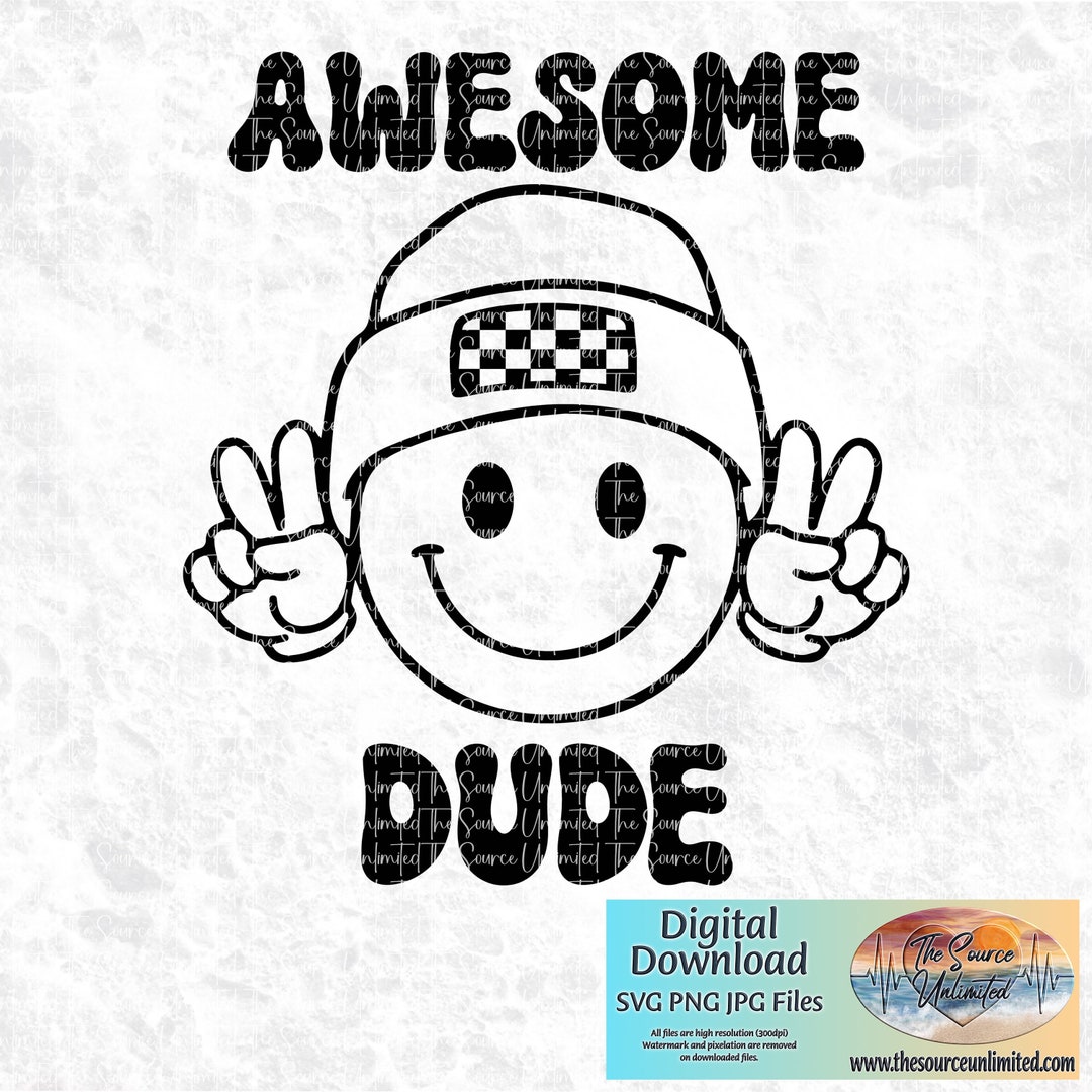 Awesome Dude Smiley Peace Signs Smiley Face Dude SVG PNG JPG Digital ...
