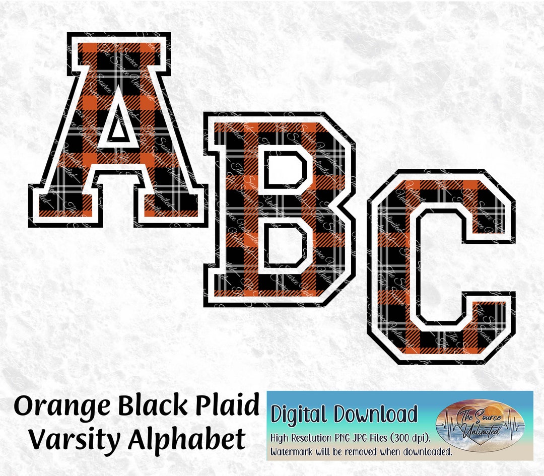 Plaid Varsity Alphabet Letters Orange Black Plaid Fall Halloween Design ...