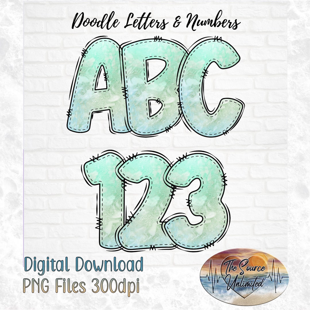 Doodle Alphabet Letters and Numbers Aqua Swirl Design PNG for ...
