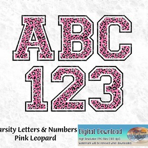 Leopard Varsity Alphabet Letters & Numbers Pink Leopard Design PNG for ...