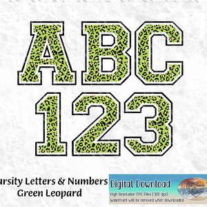Green Leopard Varsity Font, Alphabet & Numbers PNG (digital Download ...