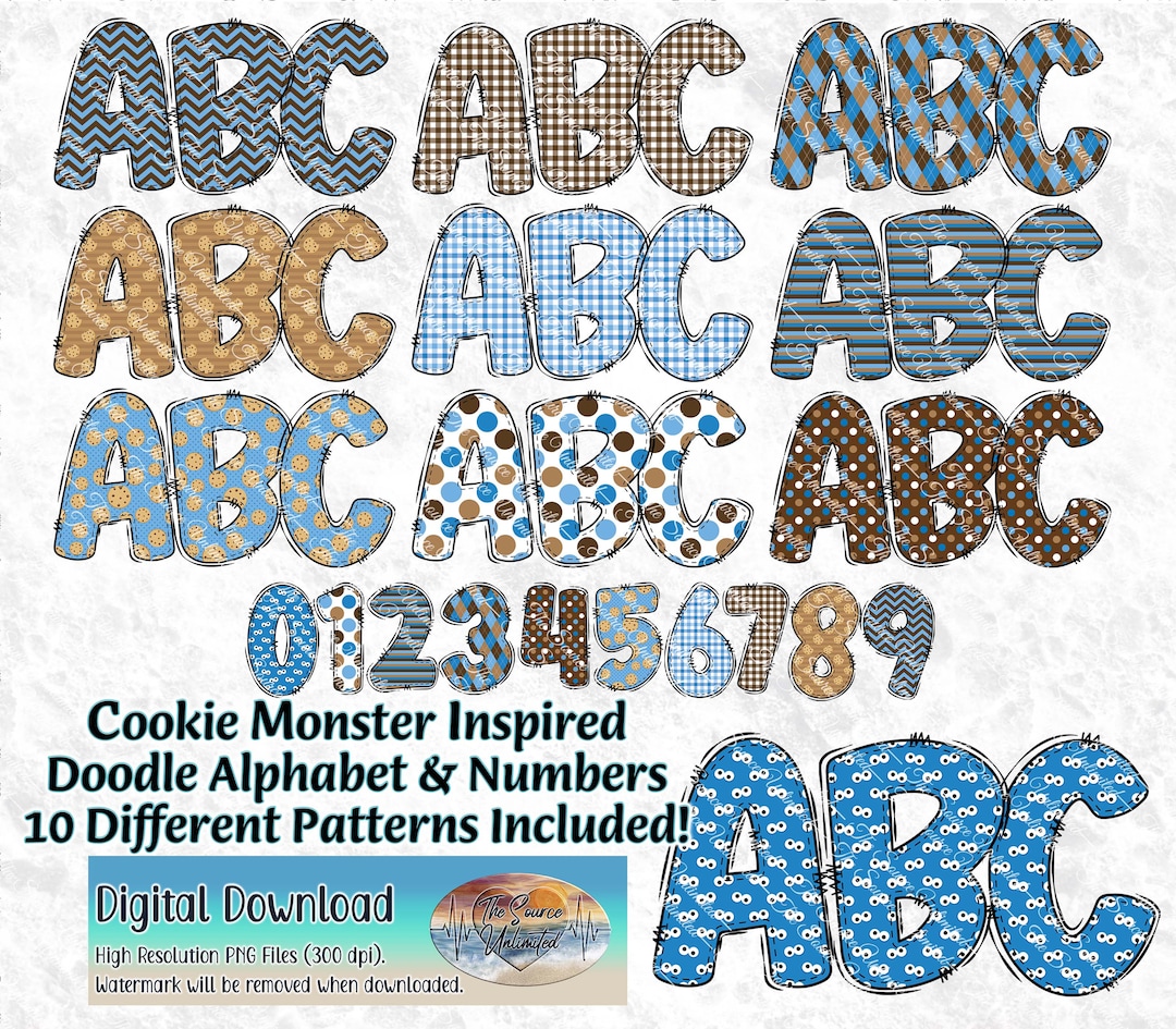 Doodle Alphabet Letters & Numbers Cookie Monster Inspired 10 Patterns ...