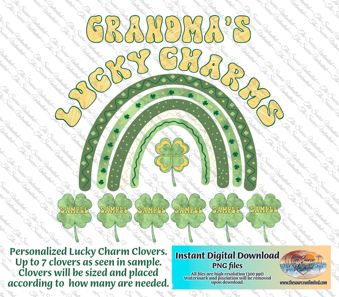 Personalized Grandma Lucky Charms 4 Leaf Clover St Patrick's Day Design ...