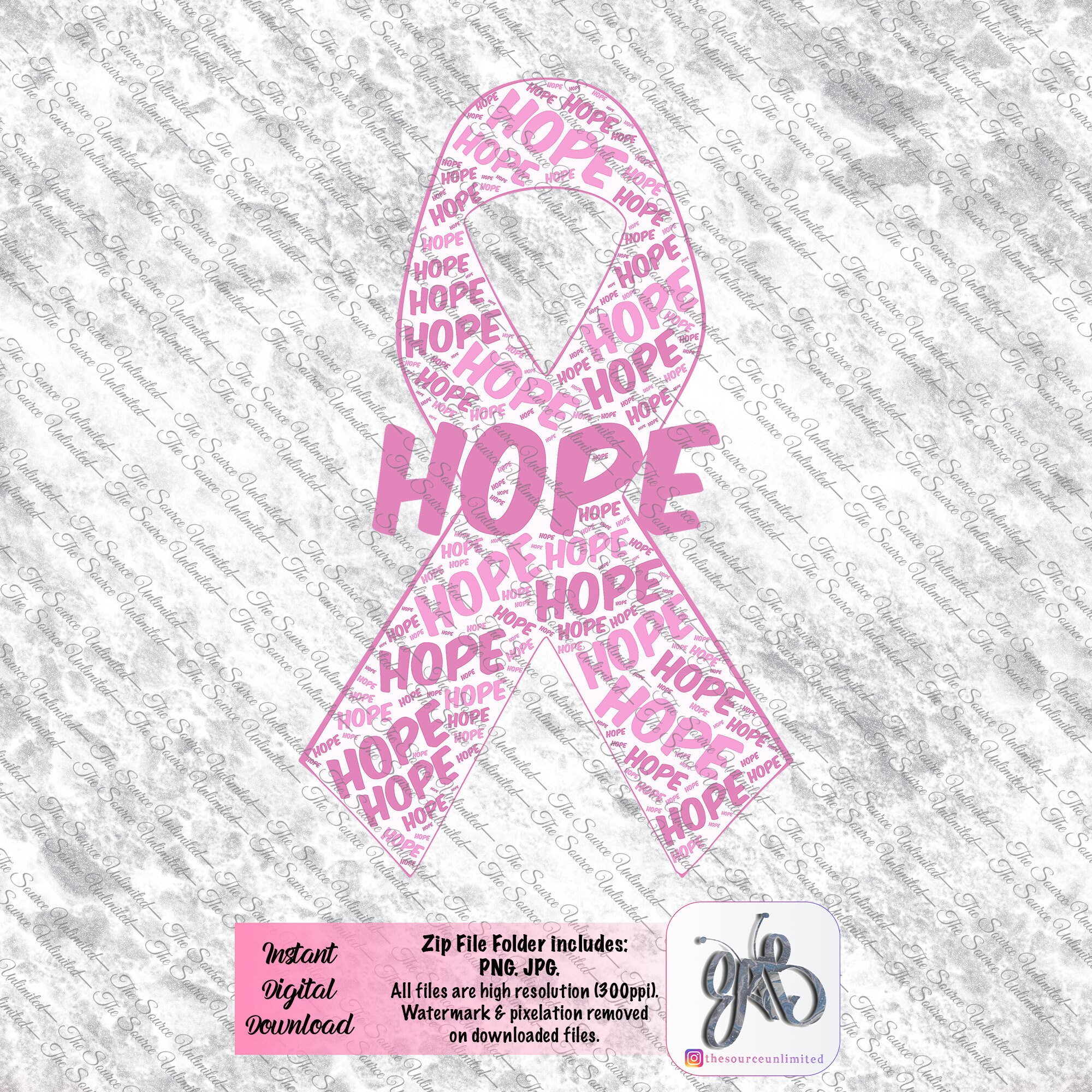 HOPE Pink Ribbon Breast Cancer Awareness Design with Hope word | Etsy