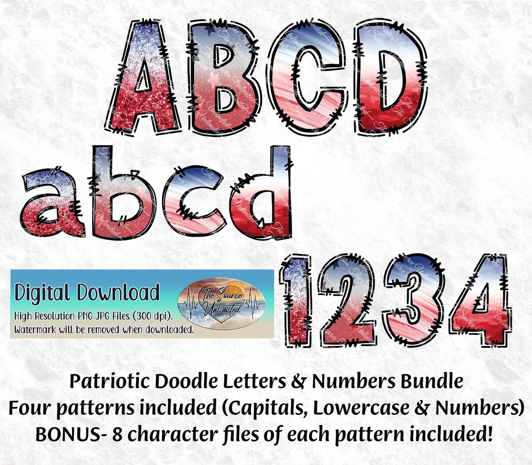 Patriotic Doodle Letters and Numbers PNG Bundle (digital Download) - Etsy