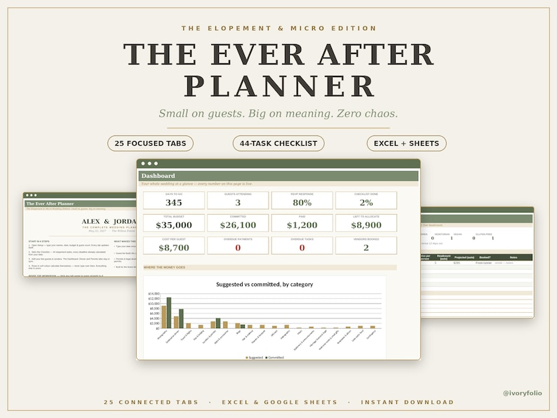 Elopement Planner Spreadsheet, Micro Wedding Template for Excel ...