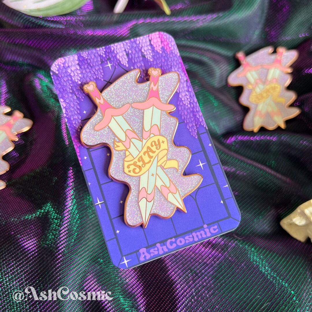 Slay Daggers Rose Gold Glitter Enamel Pin: Fantasy D&D Badge - Etsy