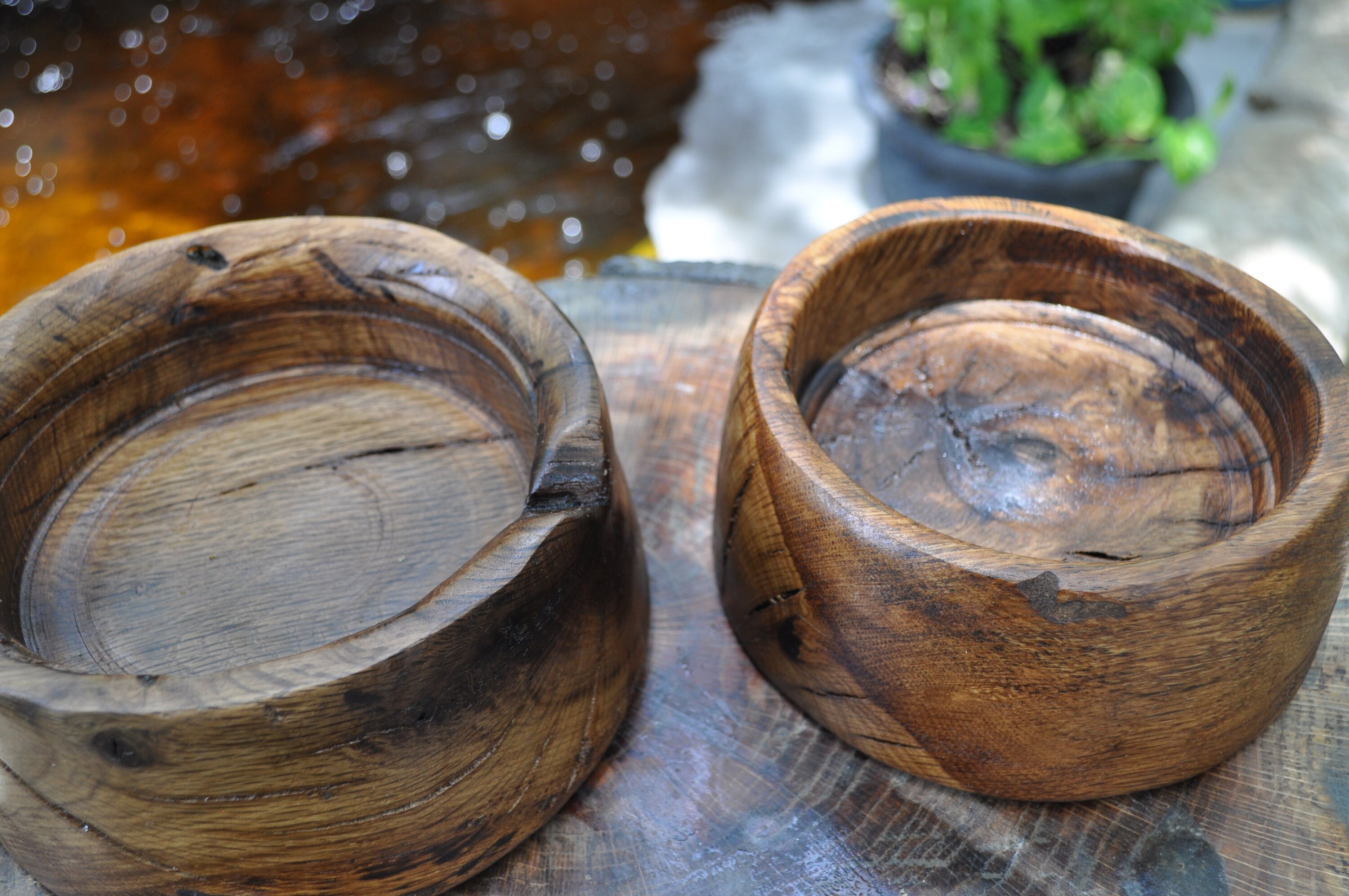 2 RED OAK Wood Bowls reclaimed Great Gifts 5Wx4Hx3D