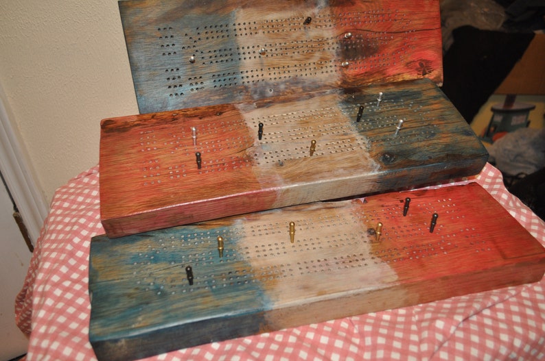 Cribbage Red, White, Blue , Red Oak Natural Slabs USA Made - Etsy