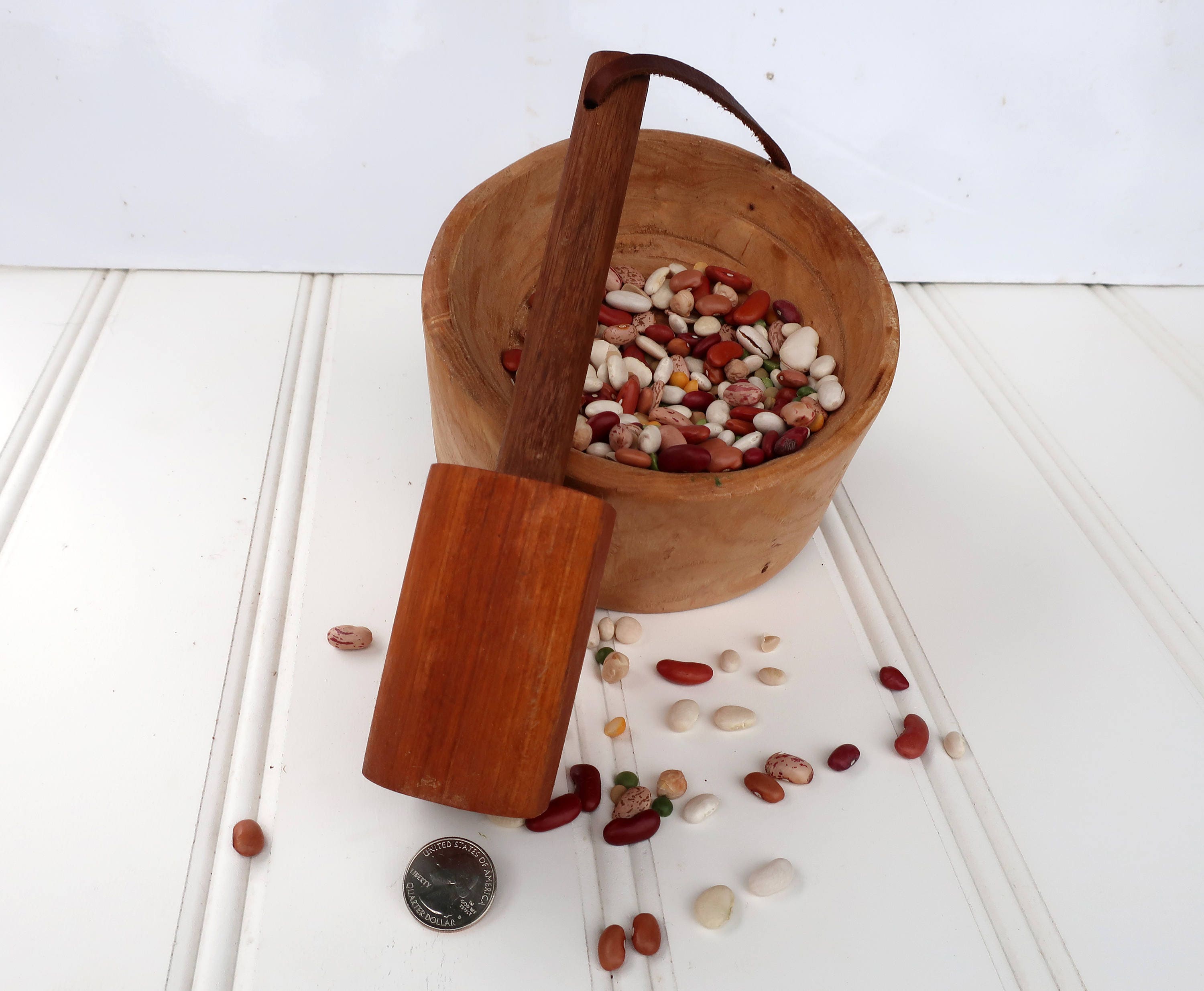 Cherry Walnut Bean masher with bowl By Crazy Bear
