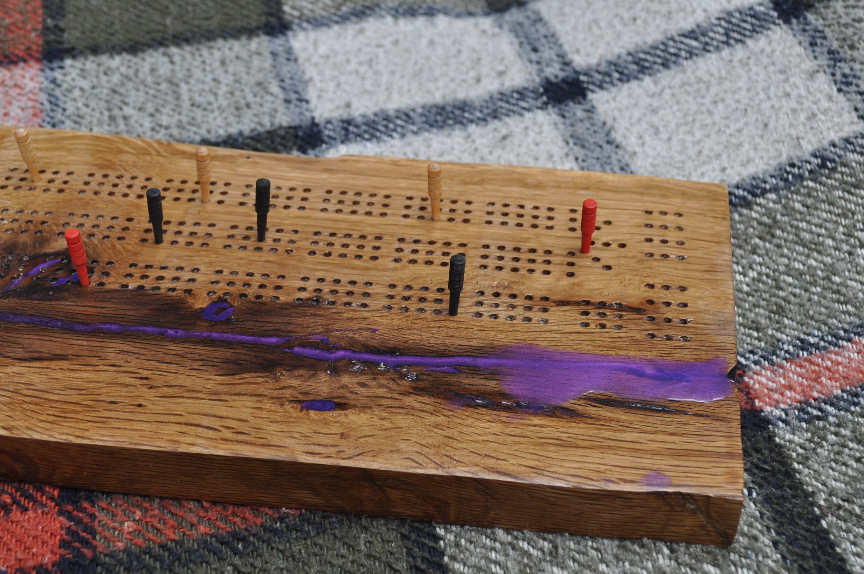 cribbage board, American made, oak live edge, 3 lane ,CrazyBearUSA