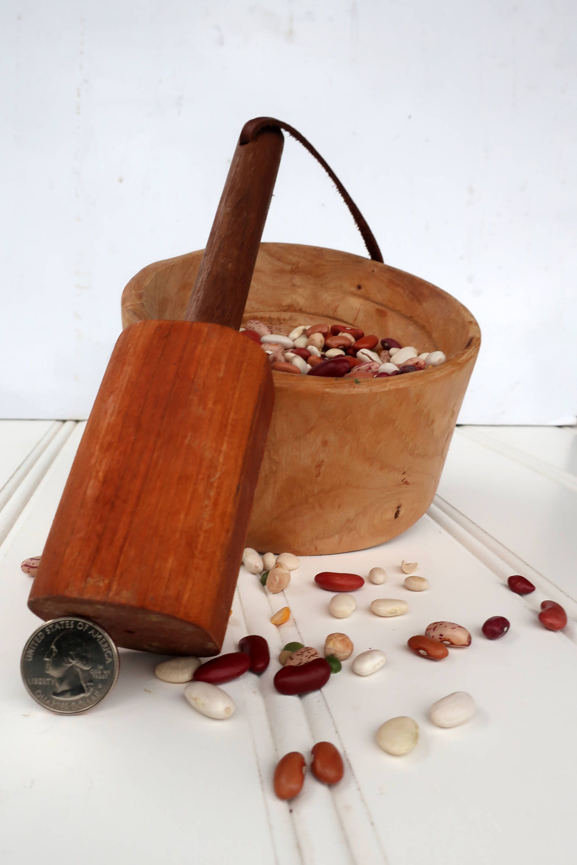 Cherry Walnut Bean masher with bowl By Crazy Bear