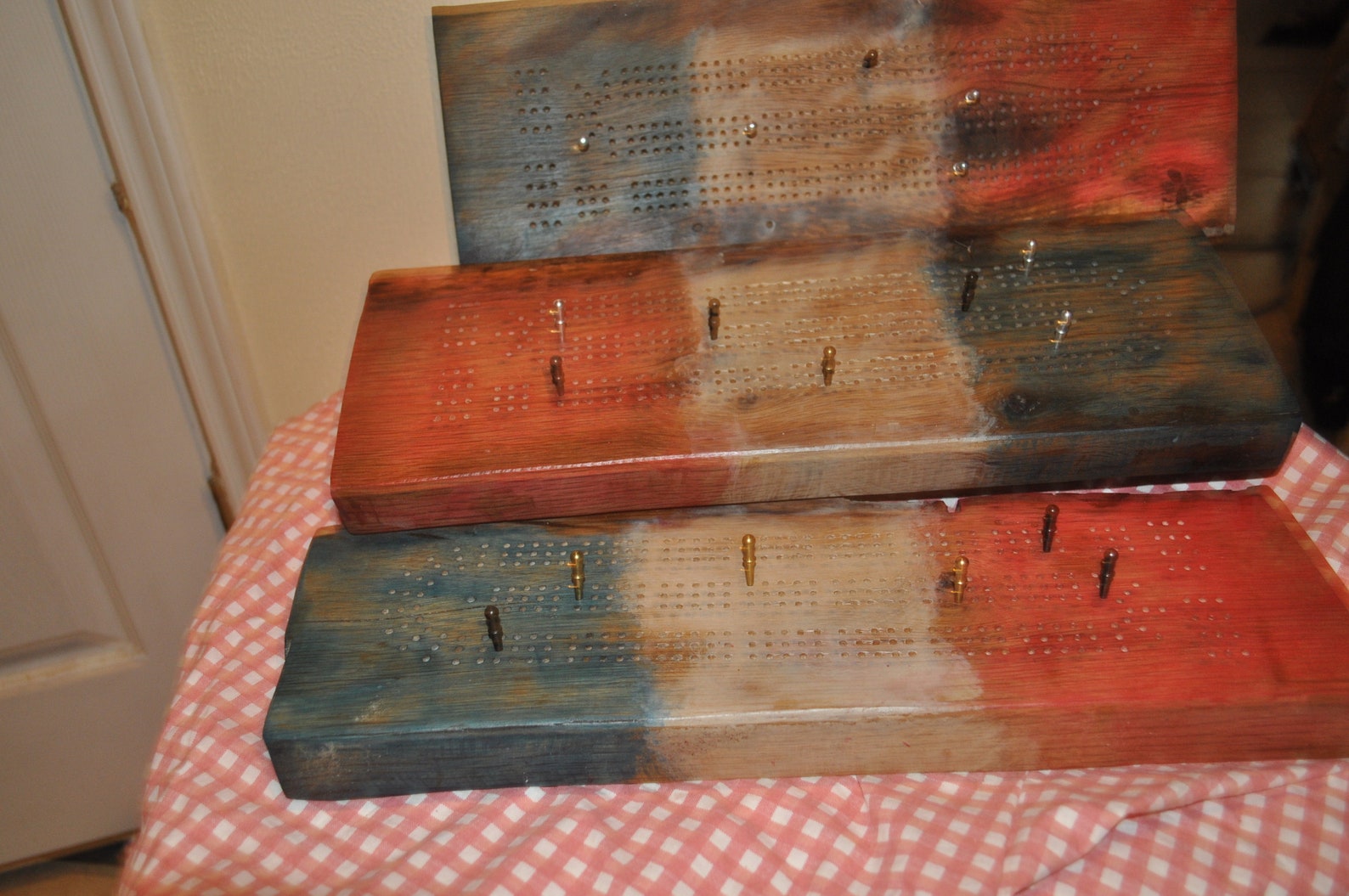 Cribbage Red, White, Blue , Red Oak Natural Slabs USA Made - Etsy