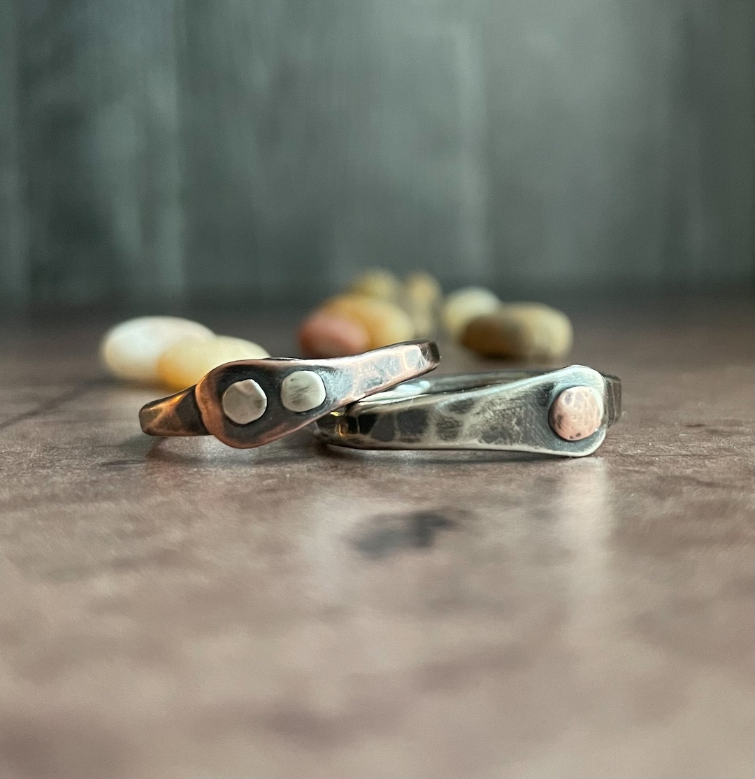 Handmade Mixed Metal Thumb Ring: Hammered Sterling Silver & Copper - Etsy