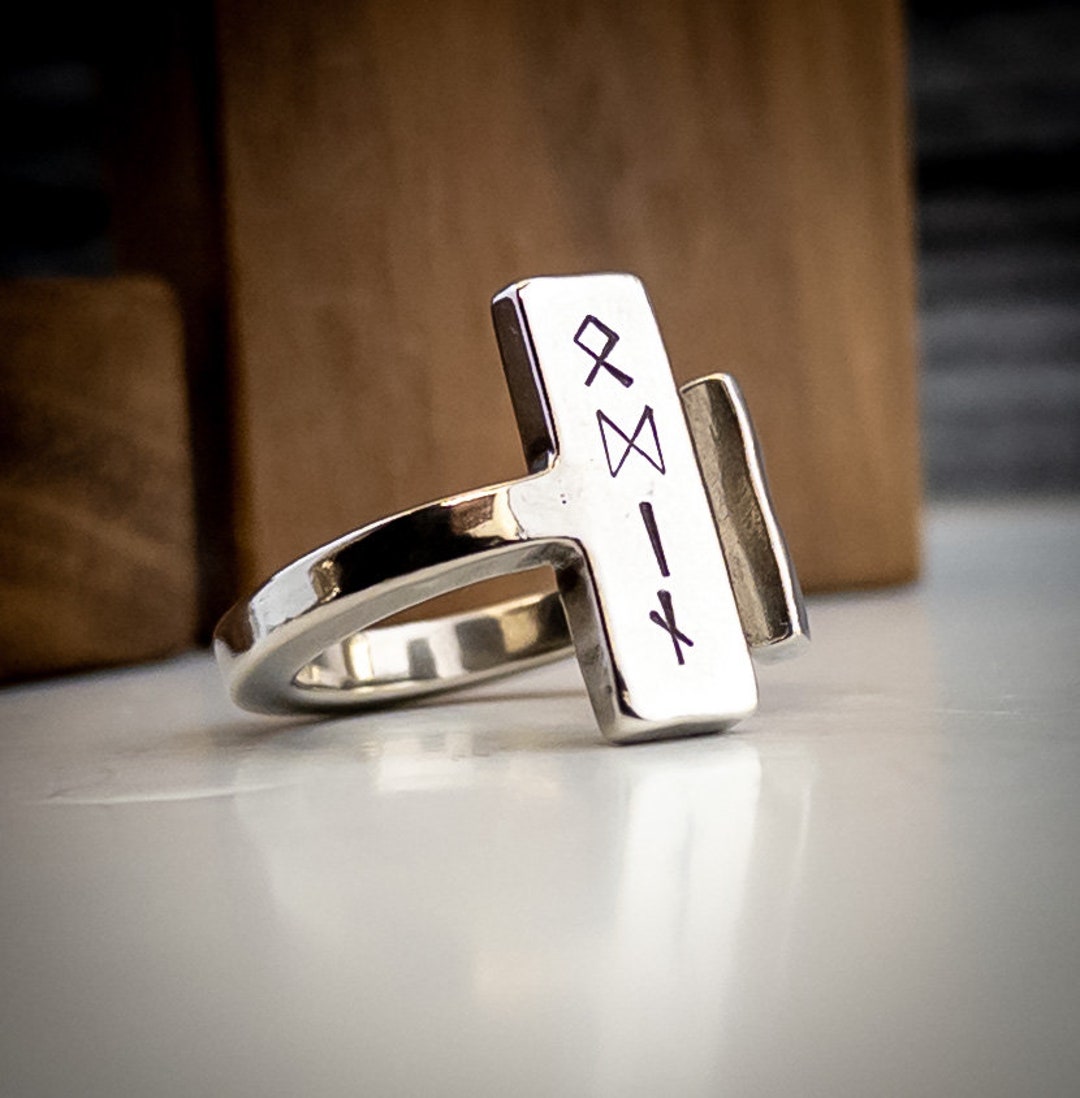 Viking Rune Ring for Men, Stamped Bar Ring, Odin Tablet Ring, Viking ...