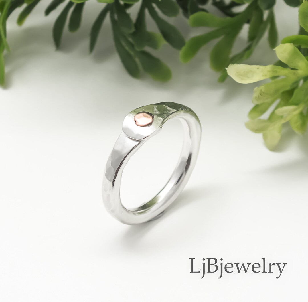 Hammered Sterling Silver Thumb Ring: Chunky Mixed Metal Stacking Ring ...