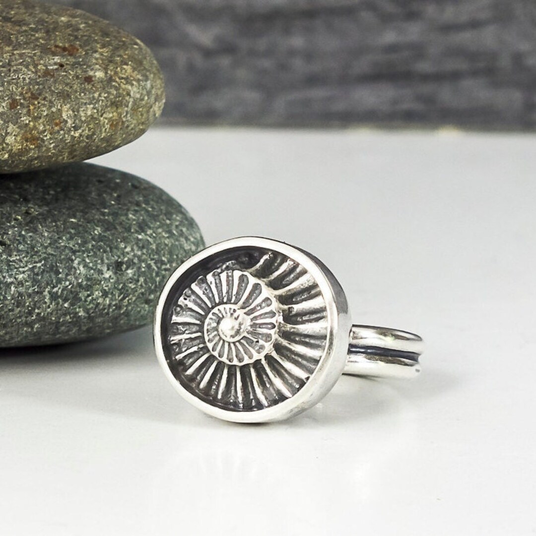 Sterling Silver Ammonite Ring for Women, Ammonite Fossil Ring, Nature ...