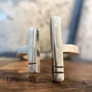 Silver T Bar Ring for Men, Handmade Square Bar Ring, Chunky Ring ...