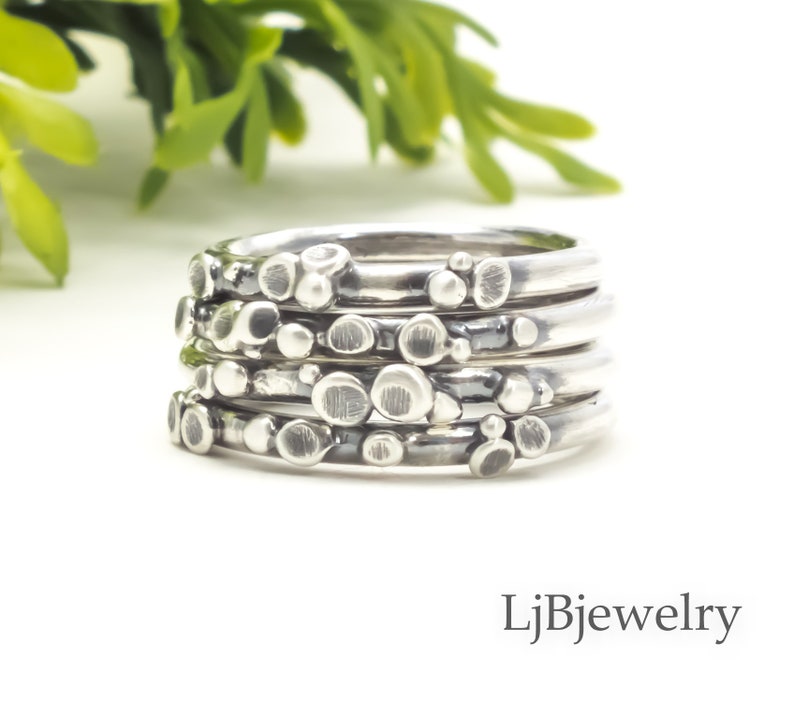 Sterling Silver Granulation Stack Ring - Artisan Pebble Design - Etsy