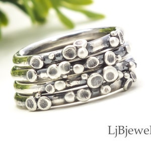 Stack Ring, Silver Stacking Granulation Ring, Pebble Stack Rings, Artisan Rings, Stack Ring for ...