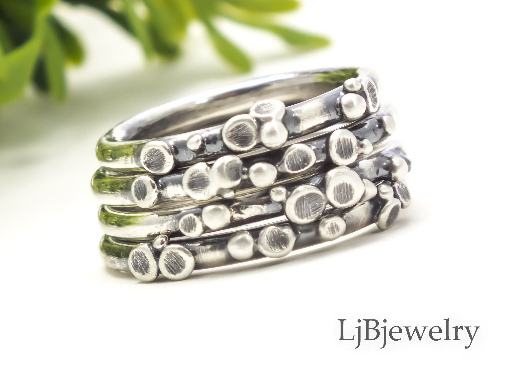 Sterling Silver Granulation Stack Ring - Artisan Pebble Design - Etsy