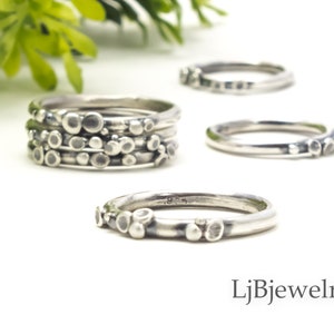 Stack Ring, Silver Stacking Granulation Ring, Pebble Stack Rings, Artisan Rings, Stack Ring for ...