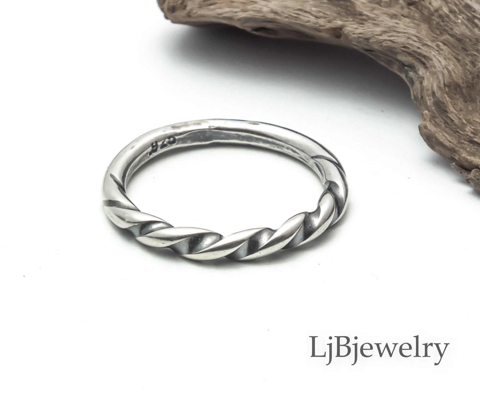 Sterling Silver Twisted Stack Ring - Patina Finish - Etsy