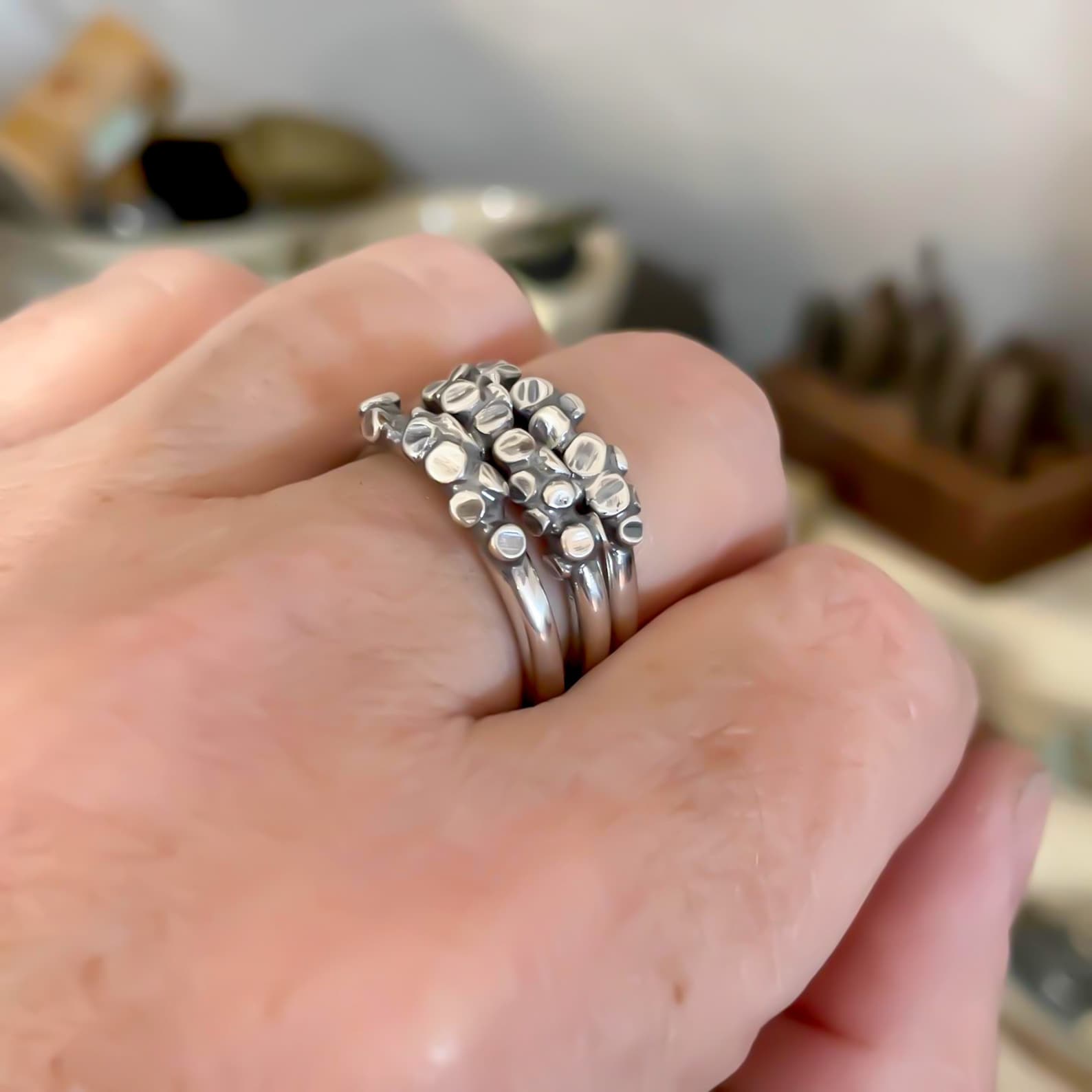 Stack Ring Silver Stacking Granulation Ring Pebble Stack - Etsy