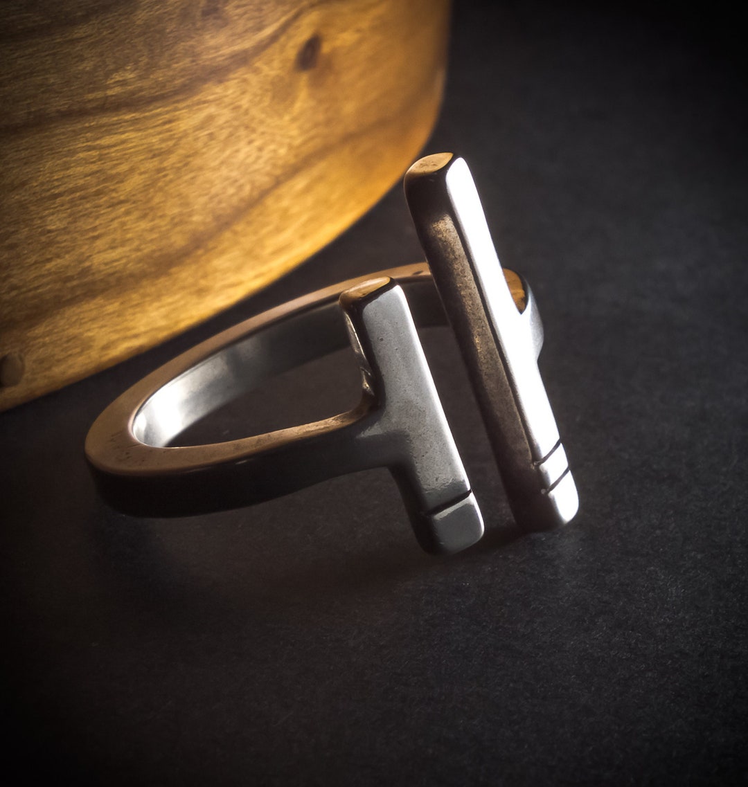 Silver T Bar Ring for Men, Handmade Square Bar Ring, Chunky Ring ...