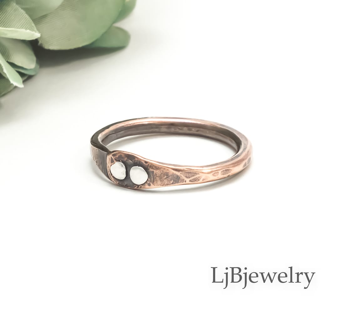 Copper Stacking Ring: Mixed Metal Rivet Band, Artisan Style - Etsy