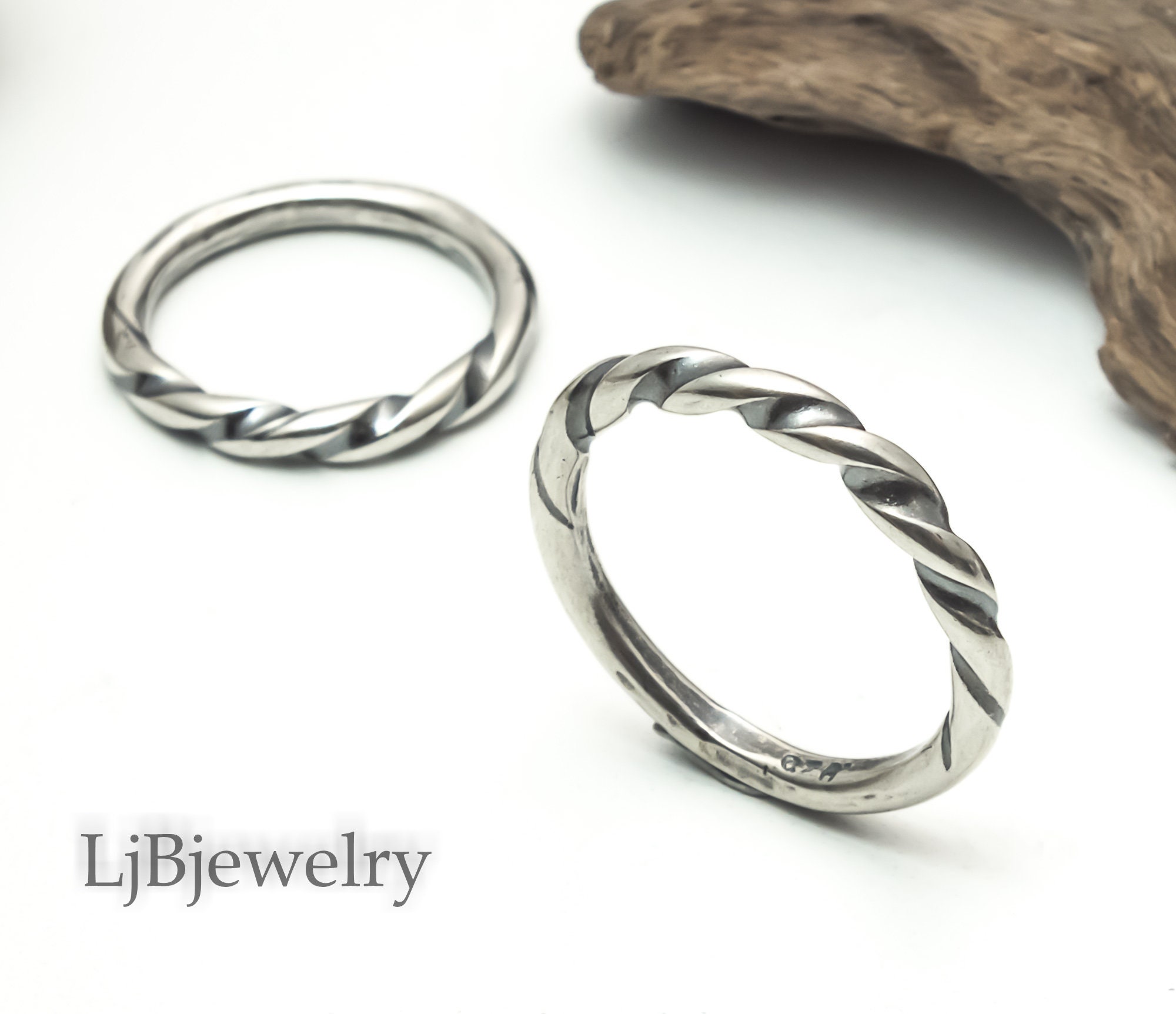 Sterling Silver Twisted Stack Ring - Patina Finish - Etsy