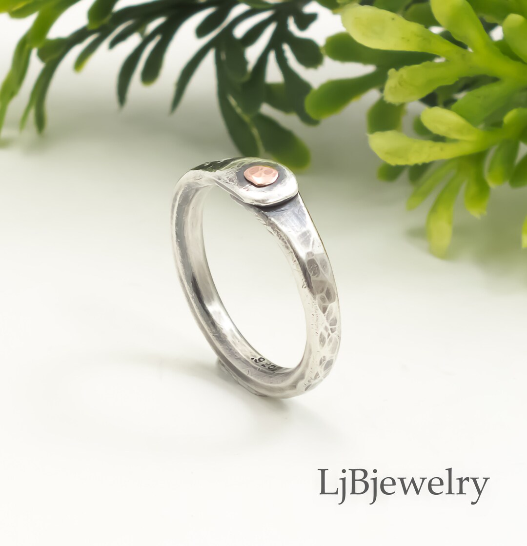 Hammered Sterling Silver Thumb Ring: Mixed Metal Stacking Band - Etsy