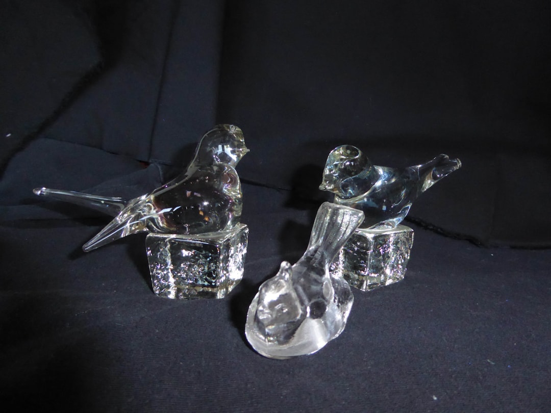 3 Clear Glass Birds - Etsy