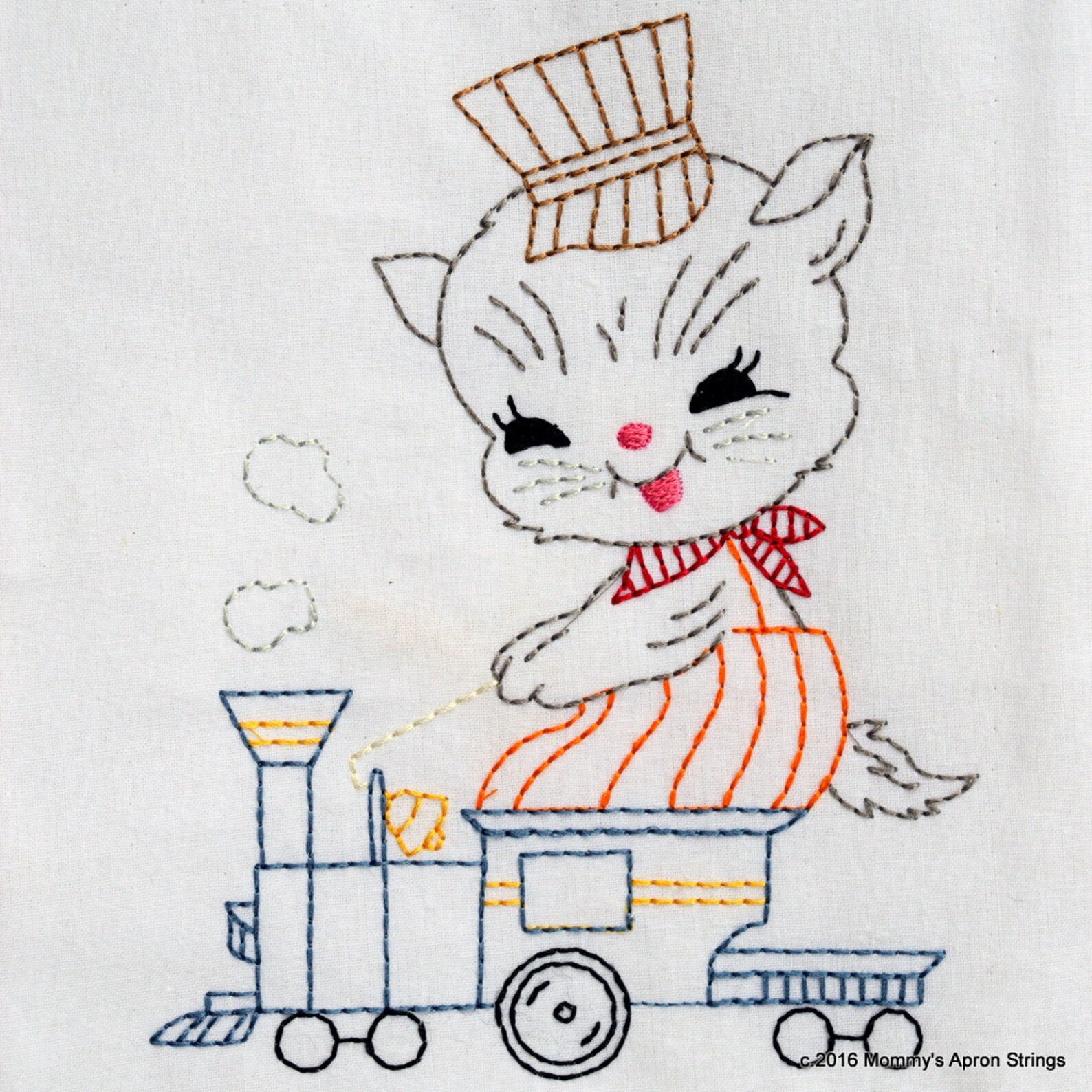 Vintage Kitty Cat With Train Machine Embroidery Design 2 Sizes, 4x4 or ...