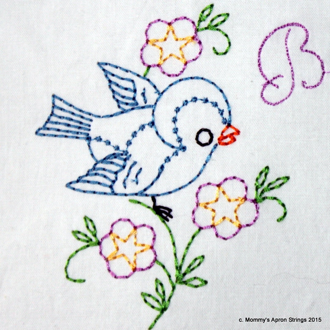 Bluebird Machine Embroidery Design 4x4 or 5x7 Hoop, Vintage Colorwork ...