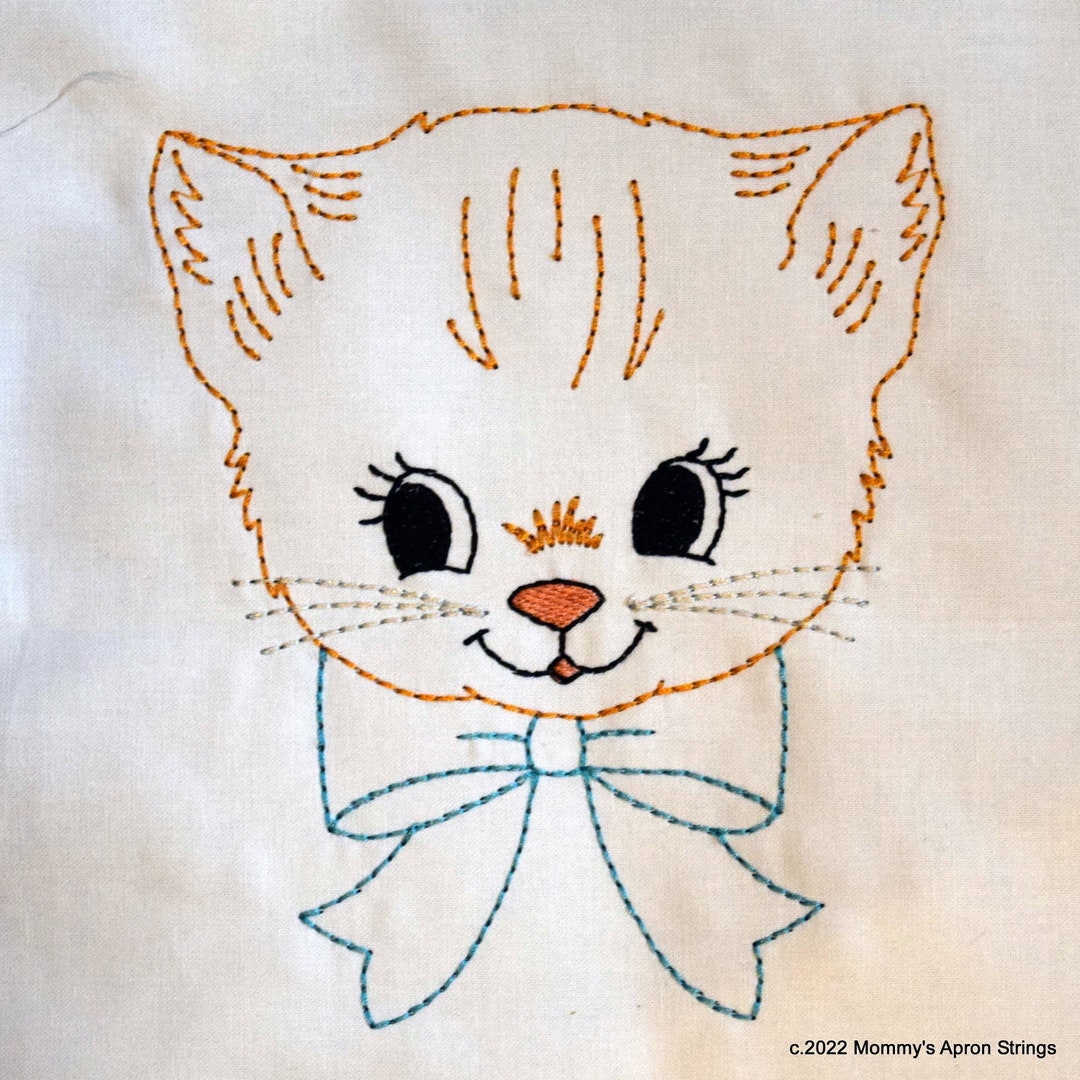 Vintage Kitty Cat Face With Bow Machine Embroidery Design 4x4 AND 5x7 ...